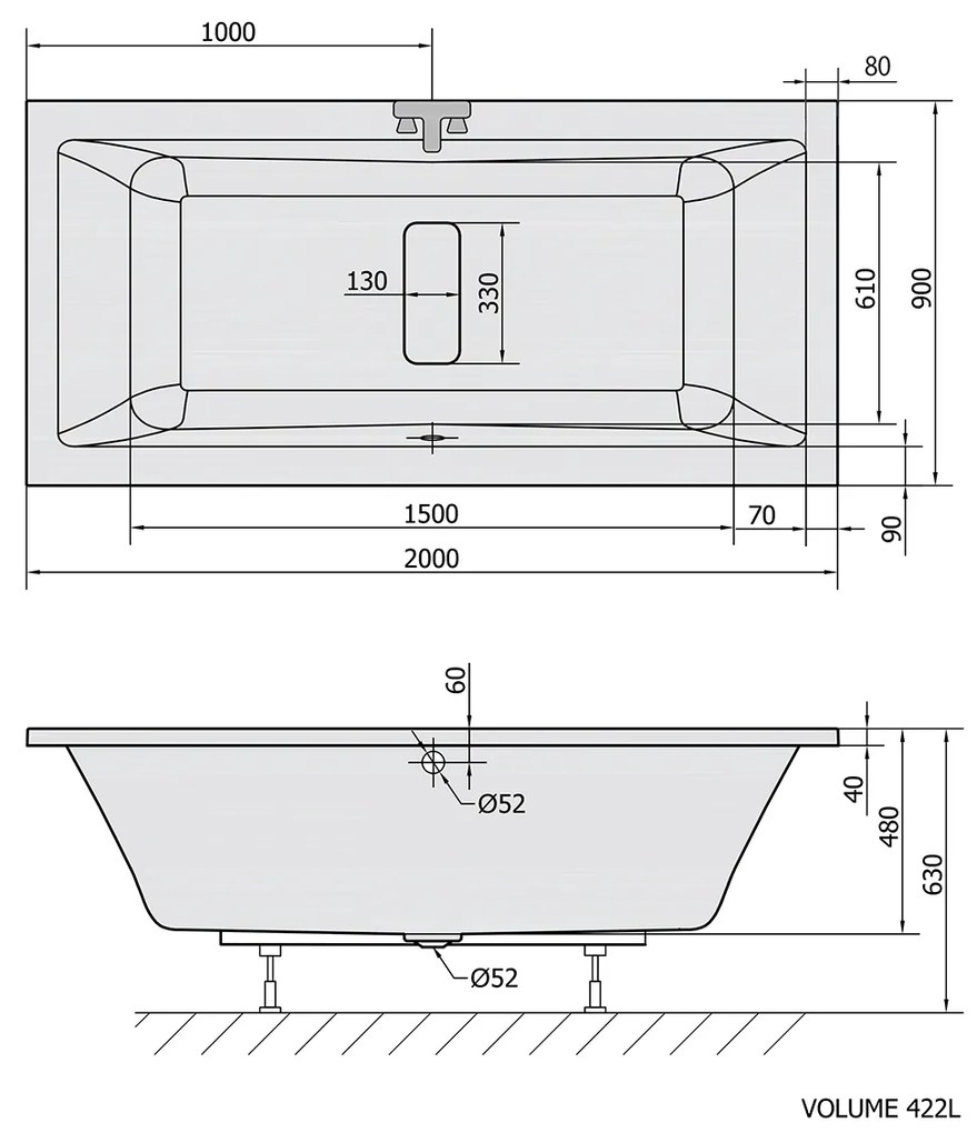 Polysan MARLENE obdélníková vana 200x90x48 cm, 78731