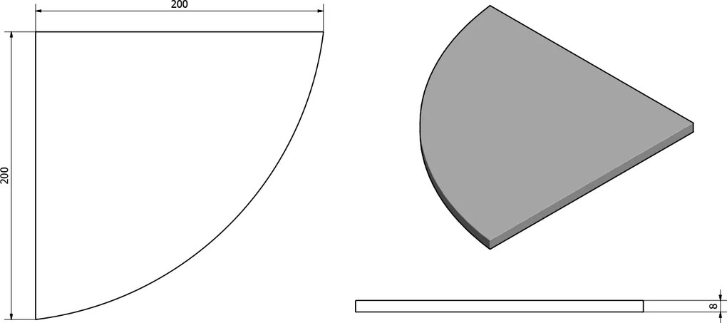 Sapho Sapho, Police rohová, čtvrtkruhová 200x200x8mm, čiré sklo, 23487