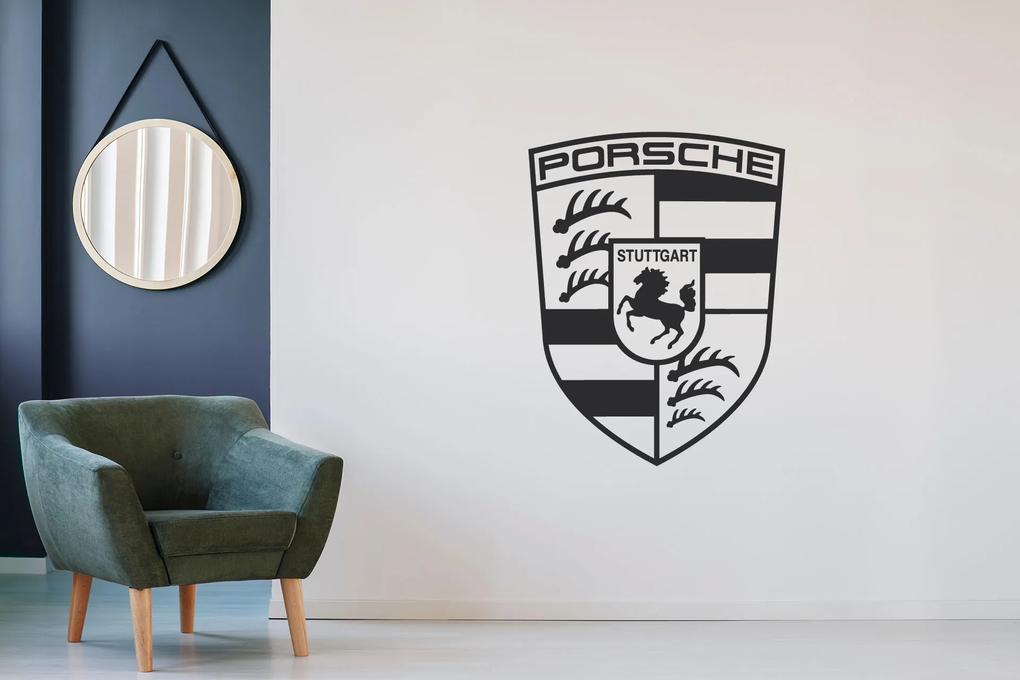 Lepy.cz Samolepka na zeď Porsche - Logo Velikost (šířka x výška): 25x32cm, Barevná varianta: Bílá