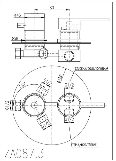 RAV ZAMBEZI sprchový komplet vč. baterie s třícestným keramickým přepínačem, SK5001
