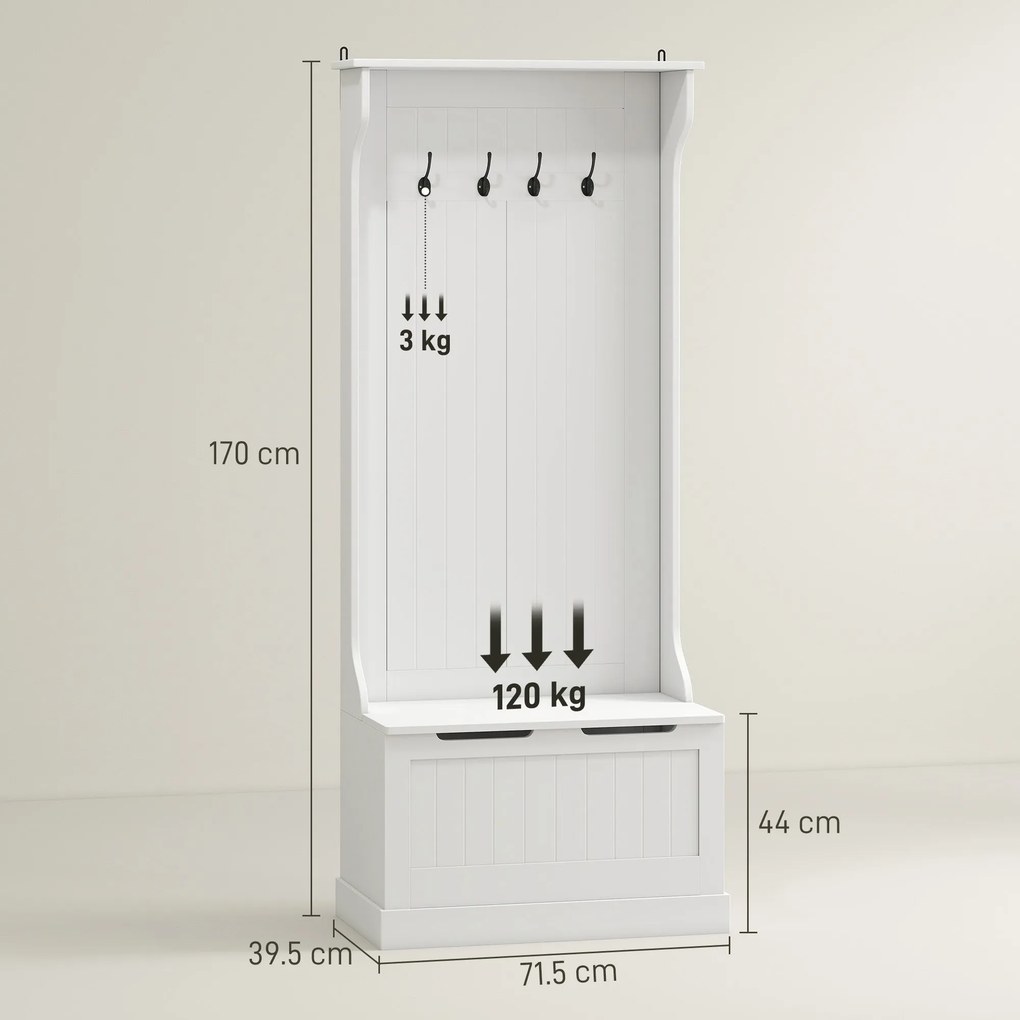 HOMCOM Moderní 3-in-1 volně stojící stojan na kabáty s 4 háčky, úložná lavice a ramínko na kabáty, úsporný vstup, chodba, nábytek do ložnice z dřeva,…