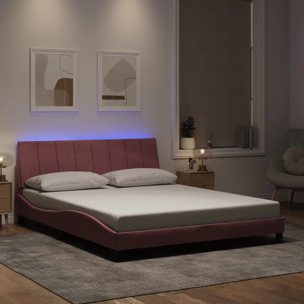 Rám postele s LED osvětlením bez matrace Hanko růžový 160 x 200 cm samet 3213792