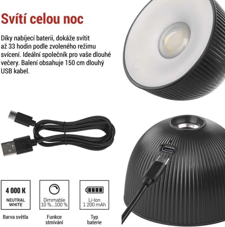 Nabíjecí stolní LED lampa Sophie černá
