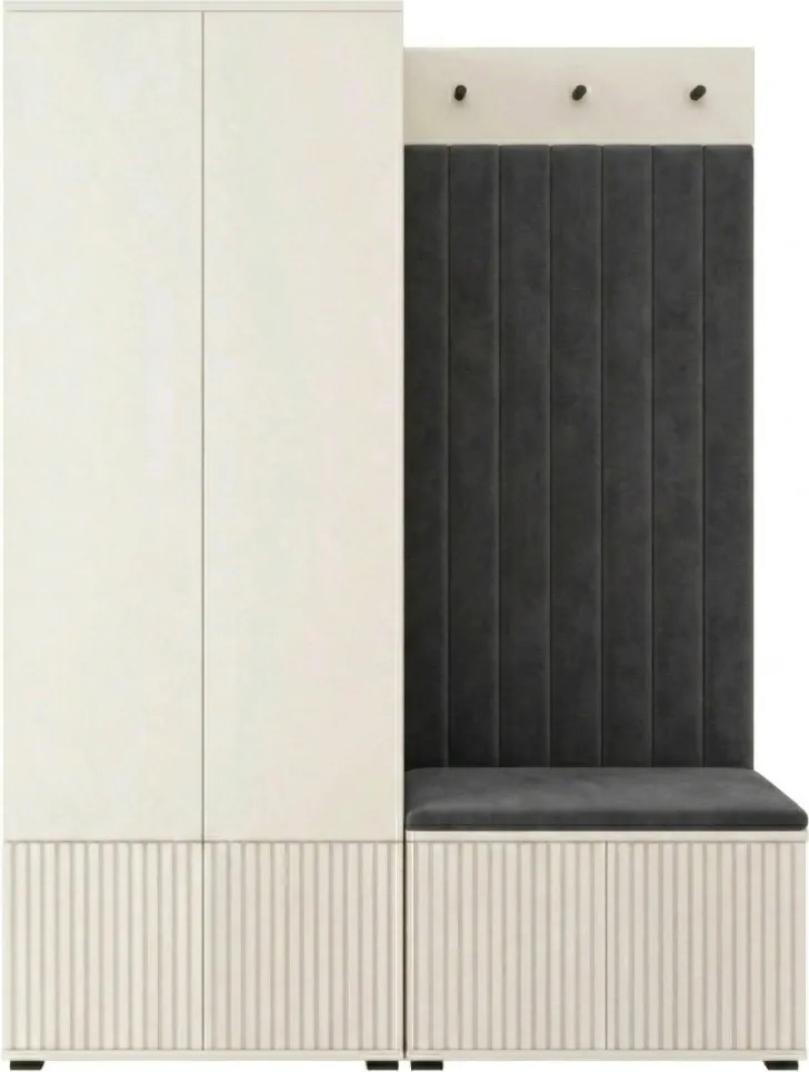 Předsíňová stěna RAYO 1 s čalouněnými panely, 140 cm, kašmír/ tmavě šedá
