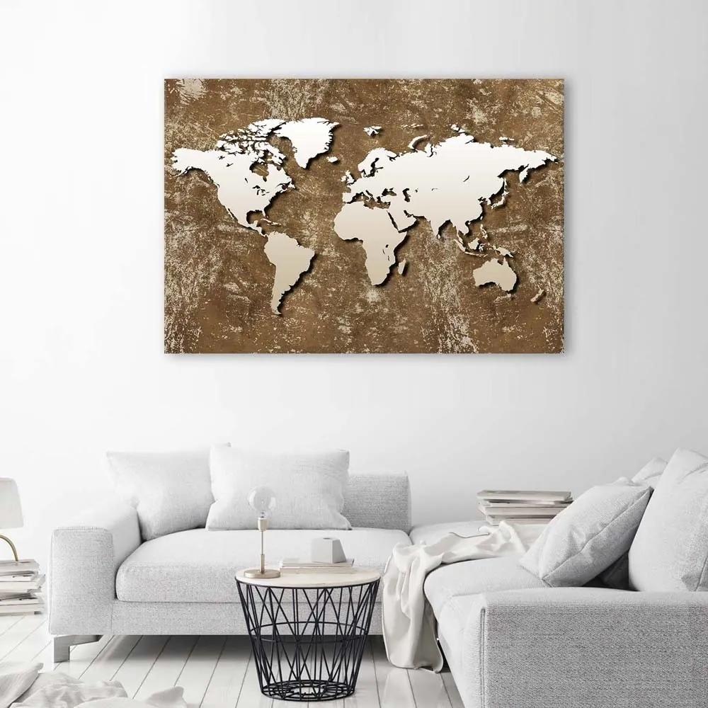 Obraz na plátně Abstrakce mapy světa hnědá - 60x40 cm