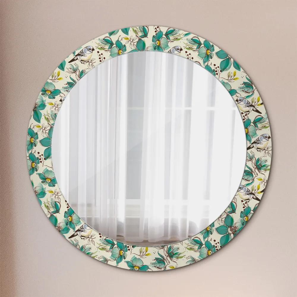 Kulaté dekorativní zrcadlo Květiny a ptáci fi 70 cm