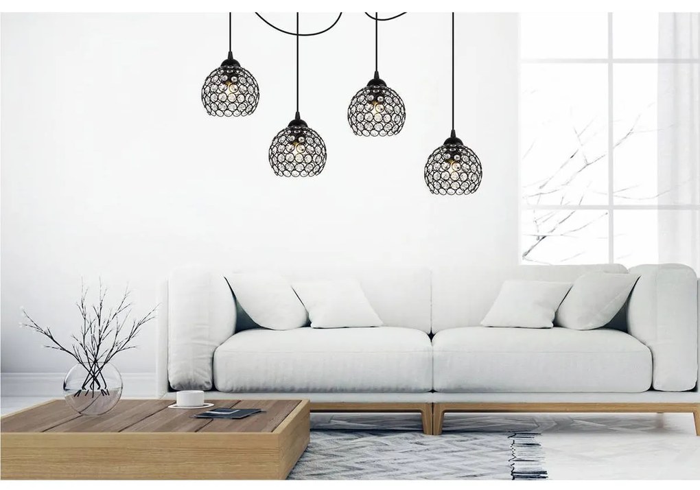 Závěsné svítidlo Crystal Spider, 4x černé křišťálové stínítko