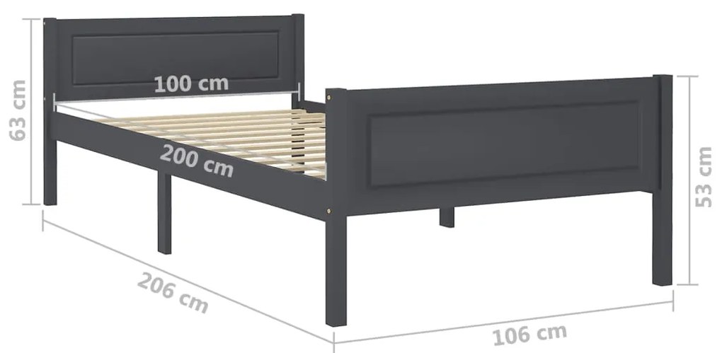 vidaXL Marketos Rám postele masivní borové dřevo šedý 100 x 200 cm