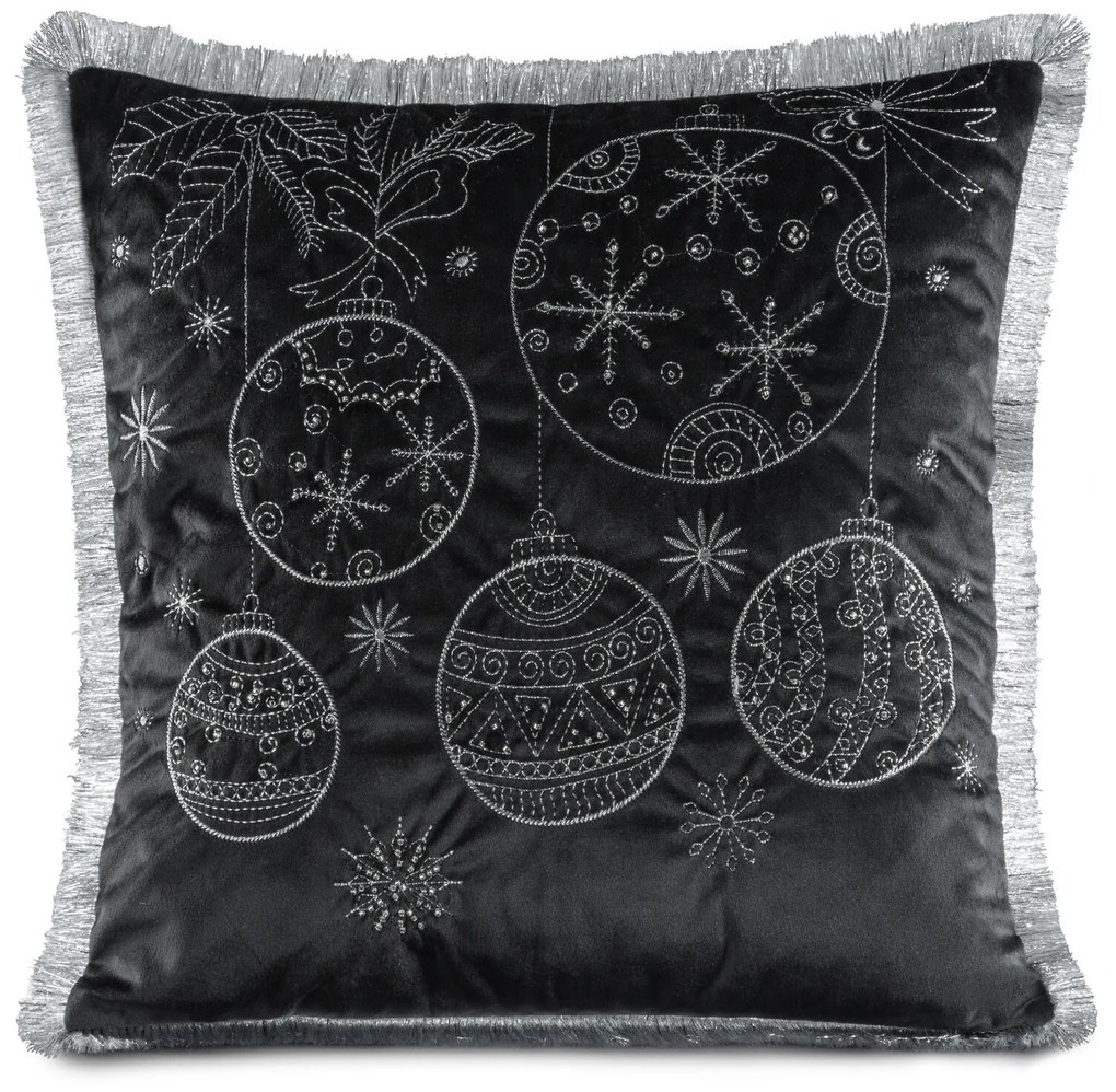 VÁNOČNÍ DEKORAČNÍ POVLAK NA POLŠTÁŘ HOLLY 45X45 CM ČERNÁ