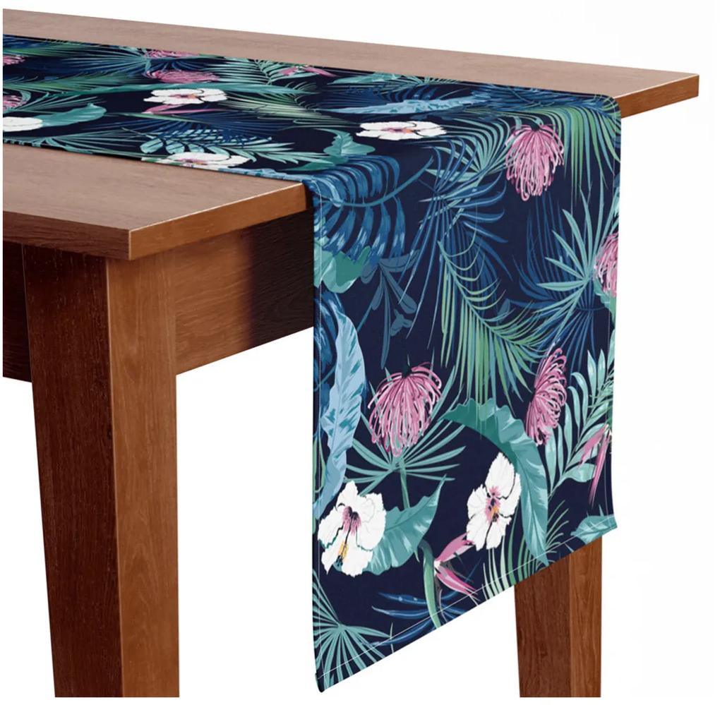 Běhoun na stůl Útulná džungle - botanická kompozice s tropickými rostlinami