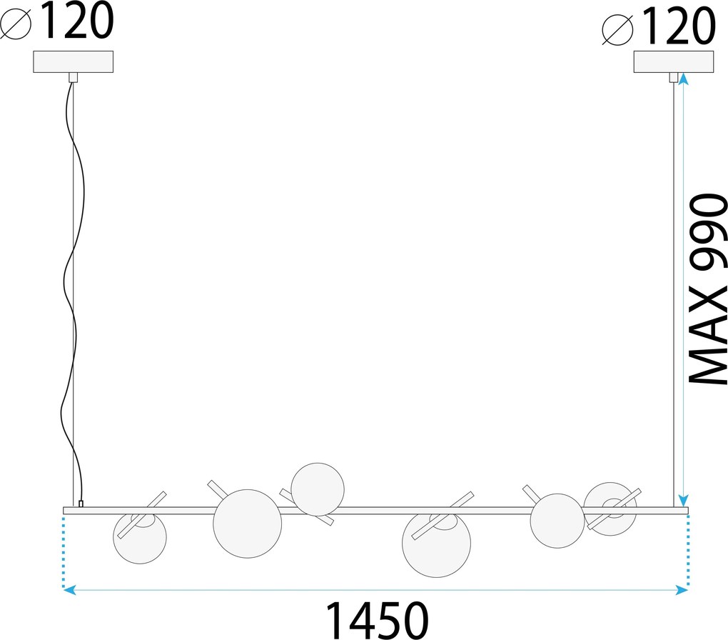 Toolight Toolight, stropní svítidlo 145cm 6xG9 APP1664-6CP, zlatá-bílá, OSW-05705