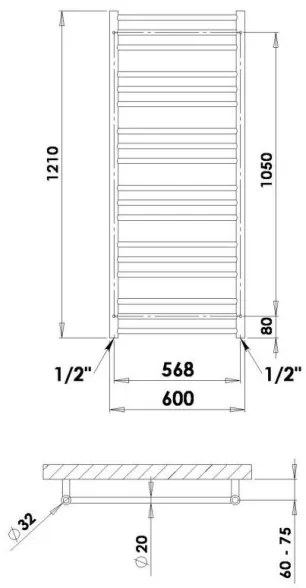 P.M.H. SN4C - Koupelnový žebříkový radiátor SORANO 470W 121 cm lesklý chrom