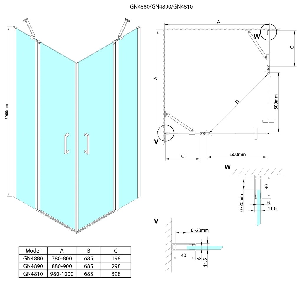 Gelco LORO obdélníkový sprchový kout 1000x800 mm, rohový vstup GN4810-02