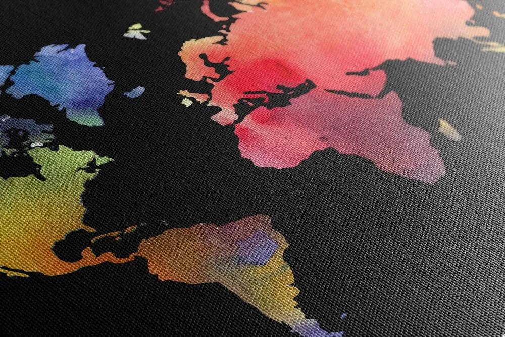 Obraz mapa světa v akvarelu na černém pozadí Varianta: 120x80