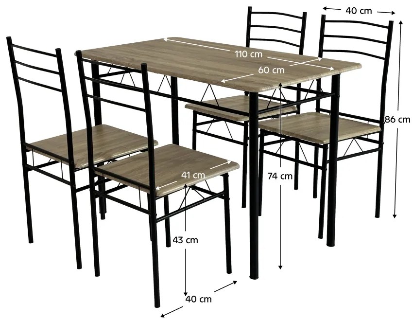 Kondela Jídelní set 1+4, dub sonoma/černá, MAKO