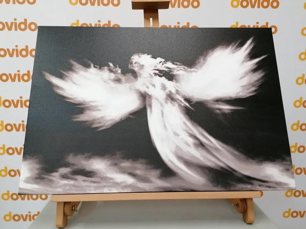 Obraz podoba anděla v oblacích v černobílém provedení - 120x80 cm