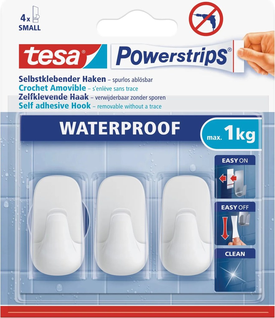 tesa Samolepicí háčky Powerstrips Waterproof malé, bílá, 3 ks