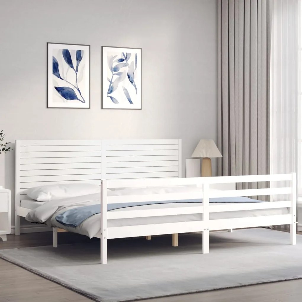 Rám postele s čelem bílý 200 x 200 cm masivní dřevo 3195047