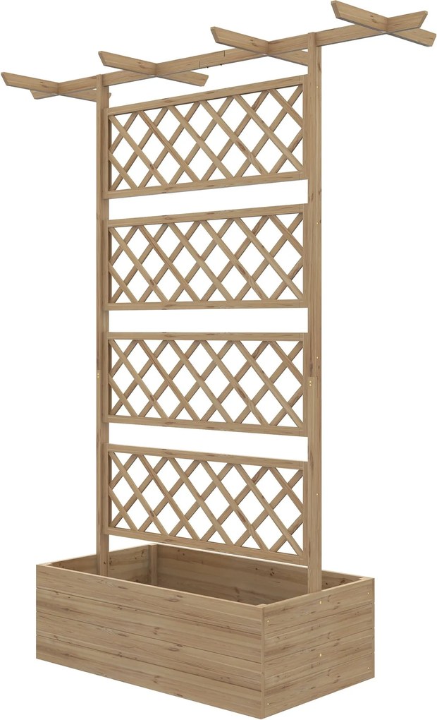 Outsunny Květináč s treláží pro popínavé rostliny, zeleninu a květiny - předolejované smrkové dřevo, rozměry 160L x 55Š x 183V cm, efekt přírodního dř