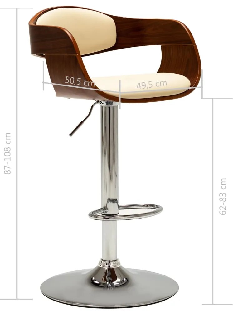 Barová židle krémová ohýbané dřevo a umělá kůže,  283118