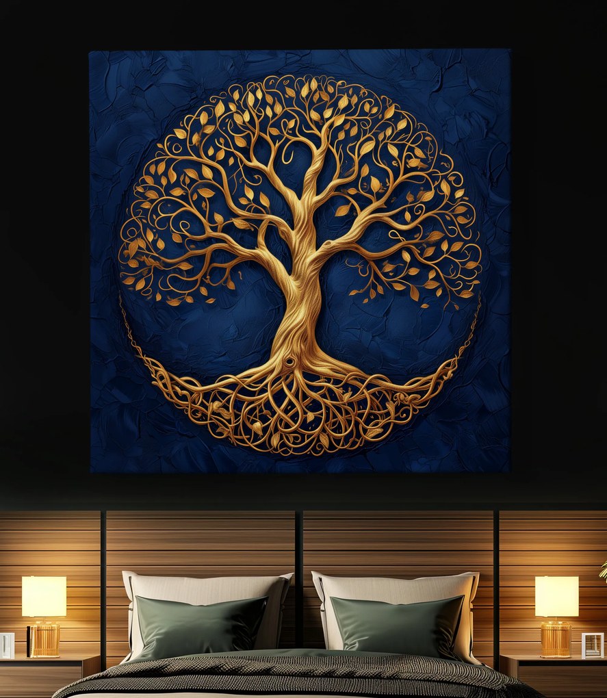 Obraz na plátně - Strom života Zlatý poklad FeelHappy.cz Velikost obrazu: 120 x 120 cm