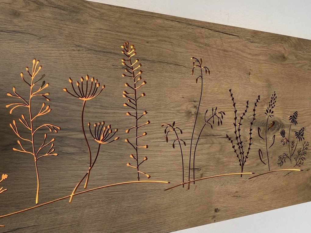 Li-Go "Louka dlouhá" světelný obraz 230V  120x40cm provedení povrchu: dub světlý
