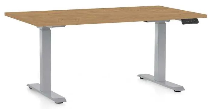 Výškově nastavitelný stůl OfficeTech D, 120 x 80 cm, šedá podnož, dub kamenný