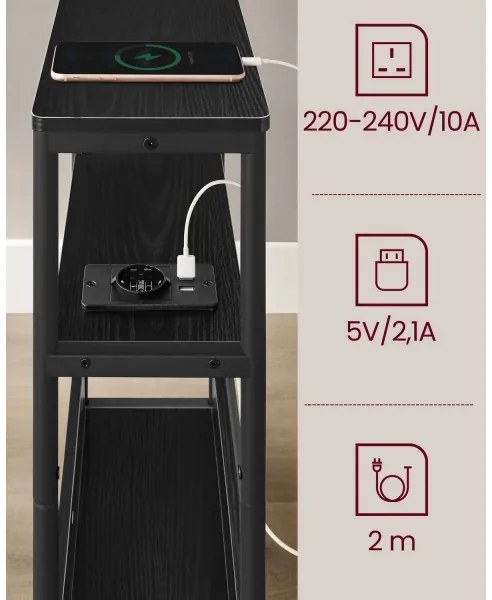 Odkládací stolek s vestavěnou zásuvkou a USB porty ROD černá