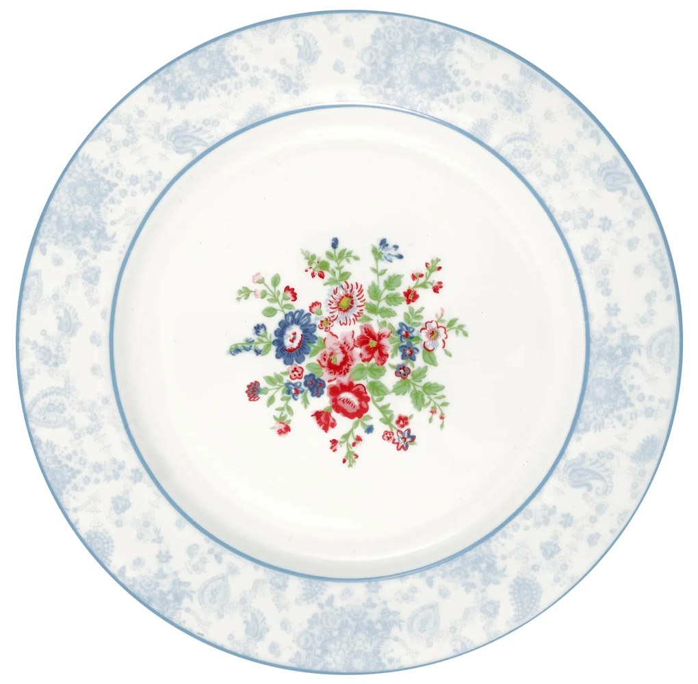 GREEN GATE Porcelánový talíř Ailis White 25,3 cm, červená barva, růžová barva, fialová barva, modrá barva, zelená barva, bílá barva, porcelán