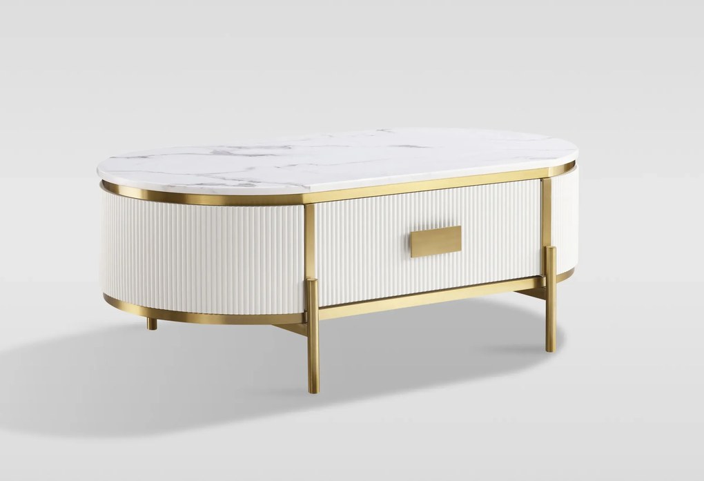 Konferenční stolek Stilig ST380C 124 cm zlatý/bílý mramor