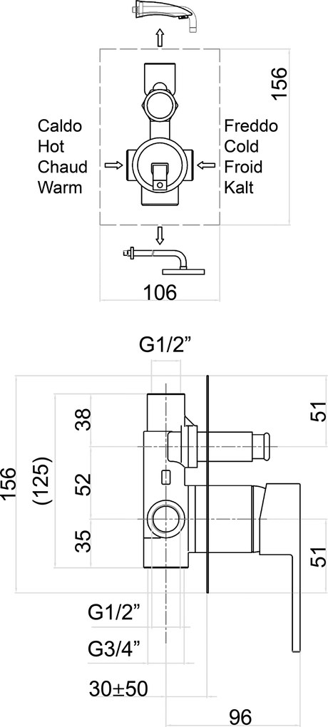Sapho Latus podomítková sprchová baterie 2 výstupy černá mat 1102-42B