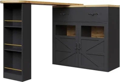 Aosom Rozkládací barový stůl s úložným prostorem a funkcí 360° otáčení, 138-204 x 39 x 104 cm, černá