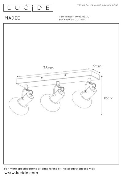 Lucide 17993/03/30 - Bodové svítidlo MADEE 3xE14/25W/230V