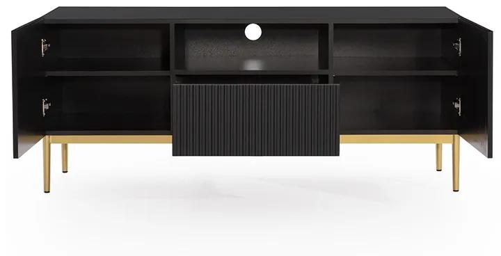 TV stolek Nicole 150 cm s výklenkem - černý mat / zlaté nožky