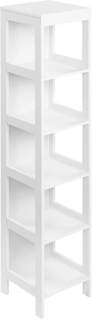 Kleankin 5-vrstvá koupelnová polička na podlahu pro kuchyni, obývací pokoj a ložnici, moderní styl, protiskluzová, nosnost 30 kg, 30x30x140 cm, bílá |