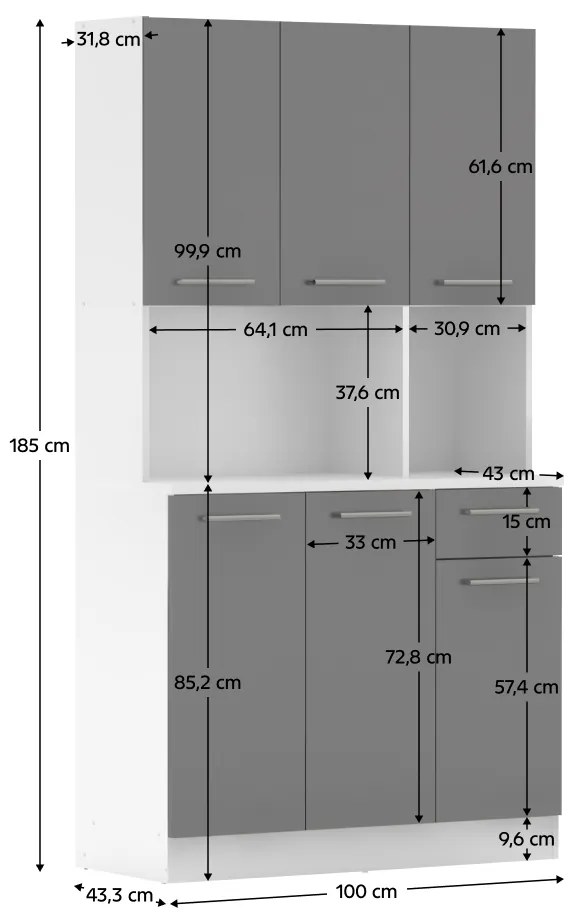Kondela Šestidveřový kredenc, bílá/grafit, PELION NEW