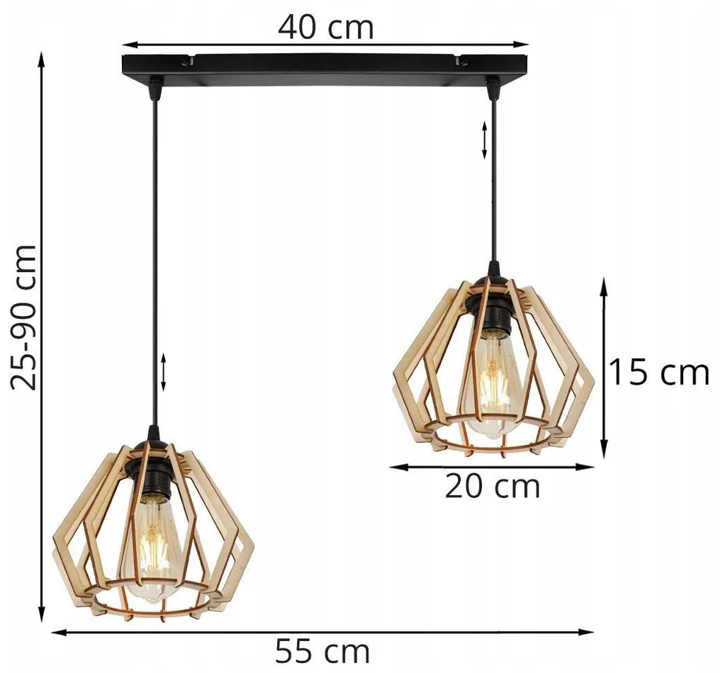 Závěsné svítidlo TIMBER, 2x dřevěné stínítko