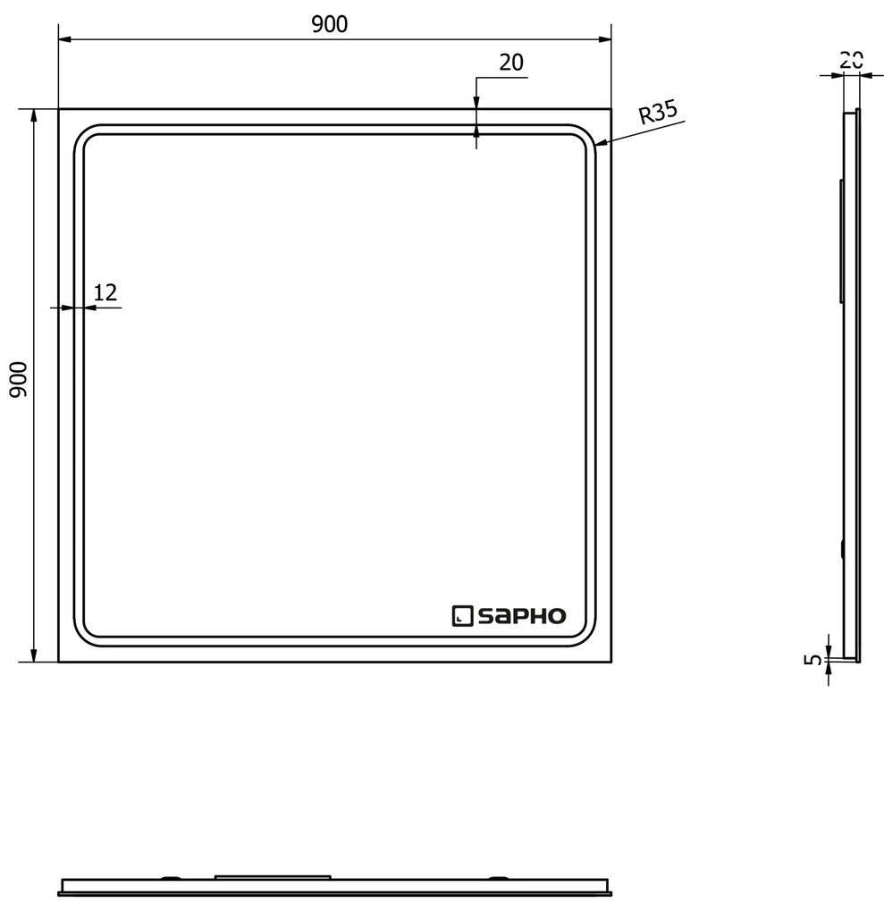 Sapho, GEMINI LED podsvícené zrcadlo 900x900mm, GM092
