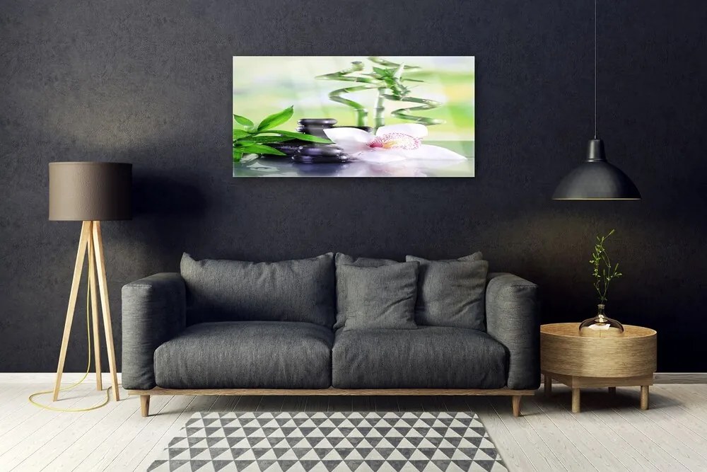 Obraz na skle Orchidej Bambus Zen Lázně 100x50 cm