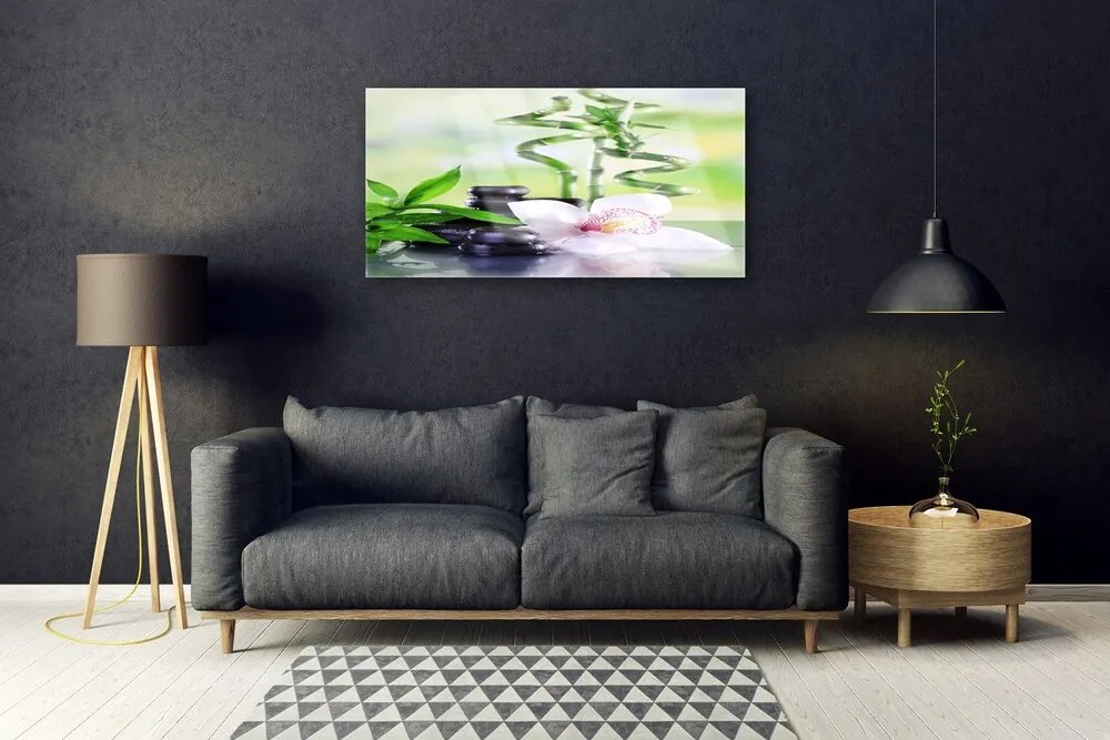 Obraz na skle Orchidej Bambus Zen Lázně 120x60 cm