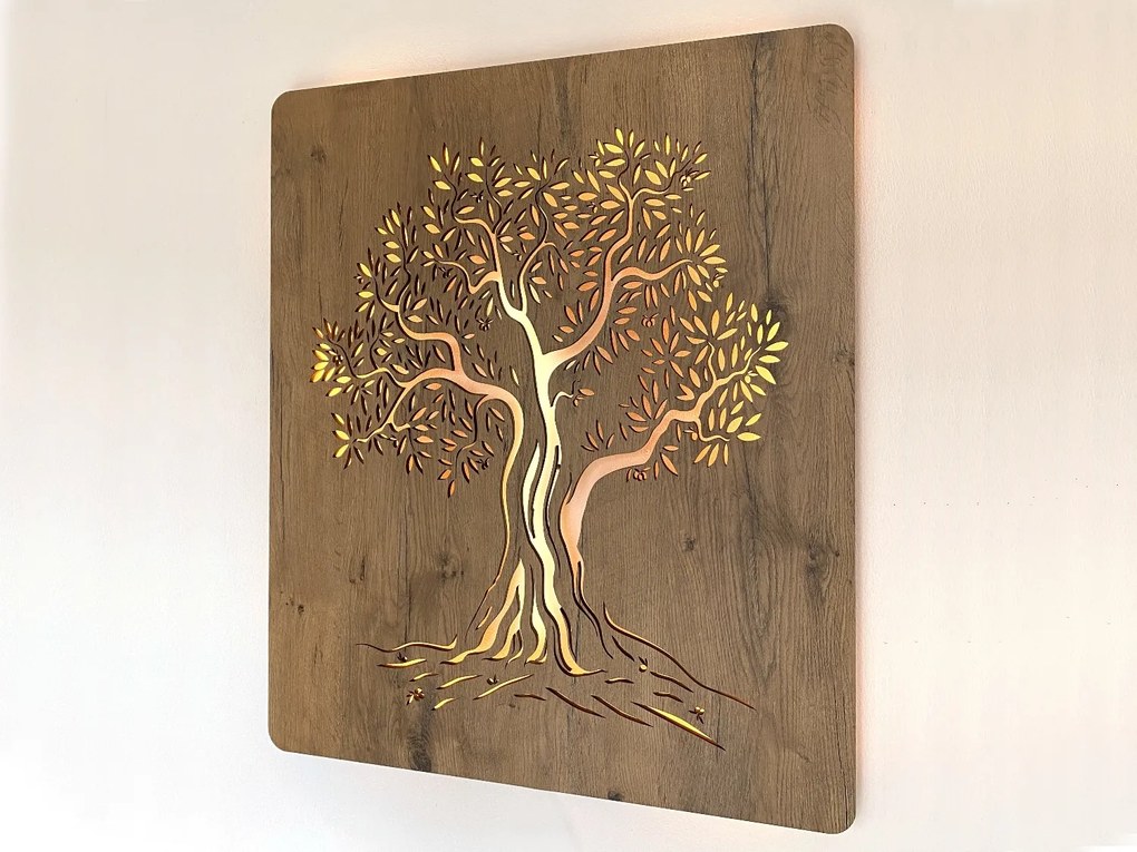 Li-Go "Olivovník" světelný obraz  230V 70x80cm provedení povrchu: dub světlý