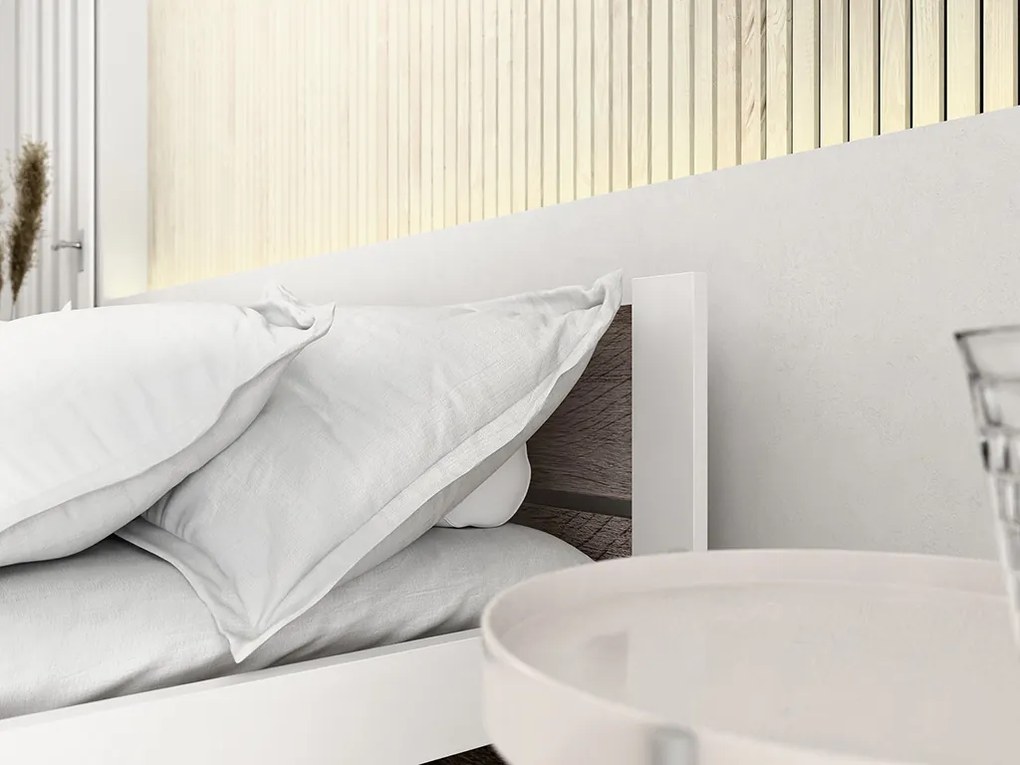 Postel IKAROS DOUBLE 80 x 200 cm, bílá/dub lanýž Matrace: Bez matrace, Rošt: S laťkovým roštem