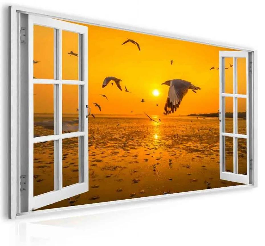 Malvis Malvis Obraz okno oranžový východ slunce  120x80 cm