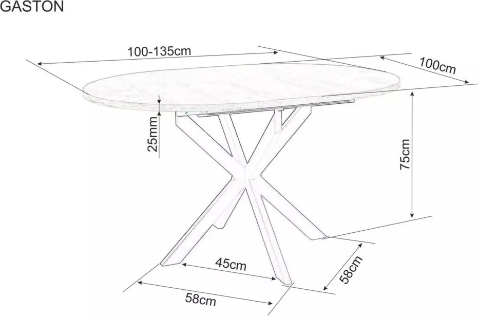 Rozkládací jídelní stůl GASTON 100(135)X100 cm, černý mramorový dekor