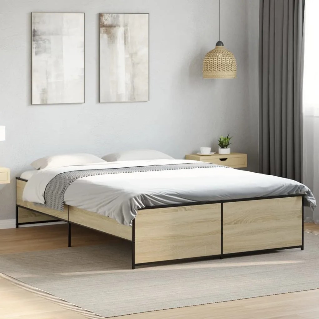 Rám postele dub sonoma 140 x 190 cm kompozitní dřevo a kov 3279898