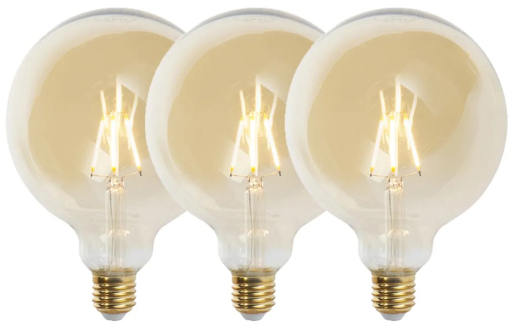 Sada 3 stmívatelných LED žárovek E27 G125 zlatá 5W 450lm 2200K