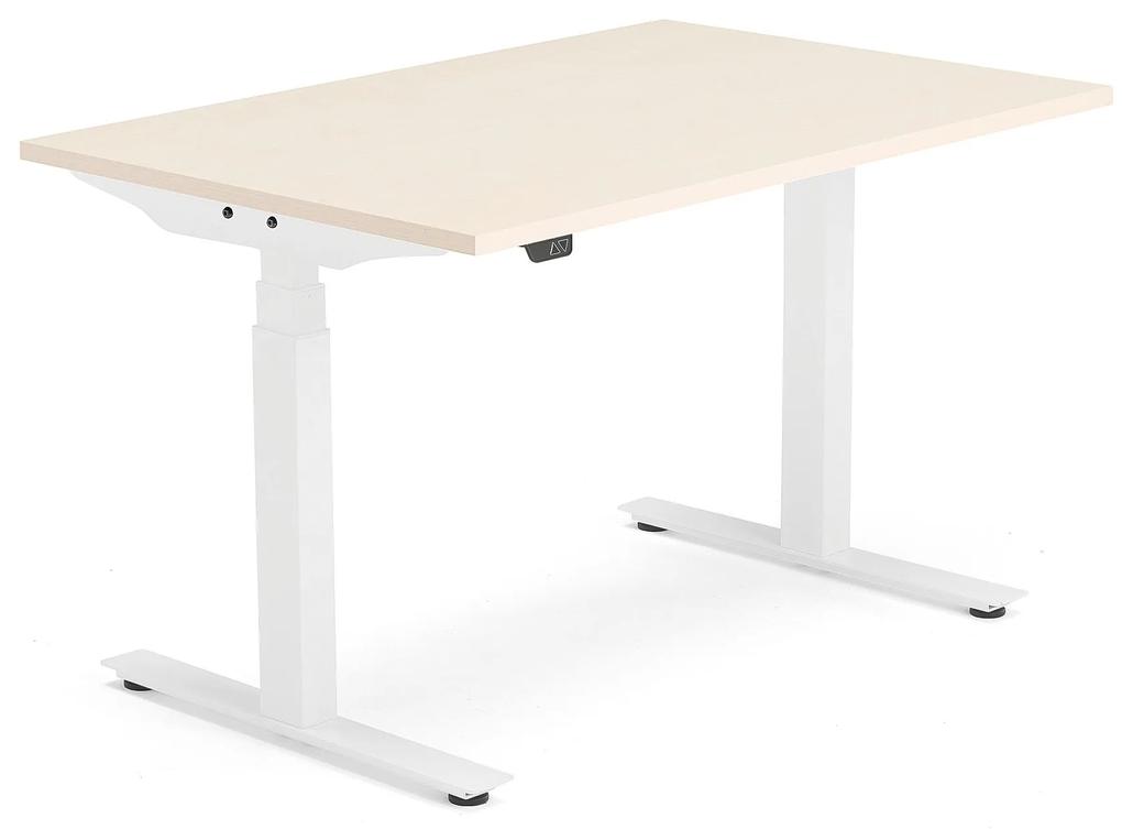 AJ Produkty Výškově nastavitelný stůl MODULUS, 1200x800 mm, bílý rám, bříza