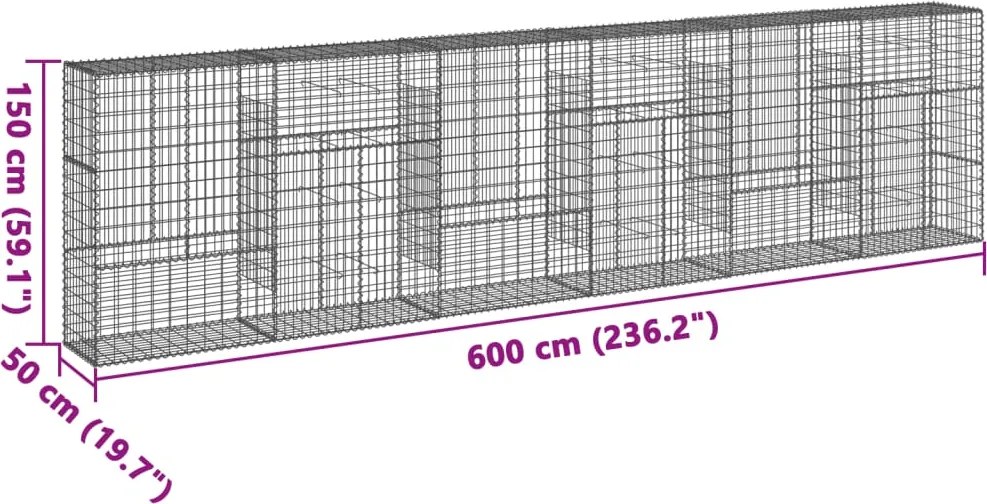 Gabionový koš s víkem 600 x 50 x 150 cm pozinkované železo 3295159