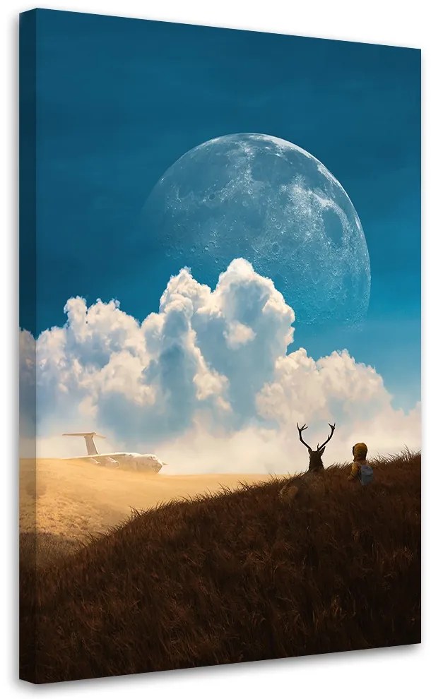 Gario Obraz na plátně Deer Moon Sky Airplane - Bryantama Art Rozměry: 40 x 60 cm