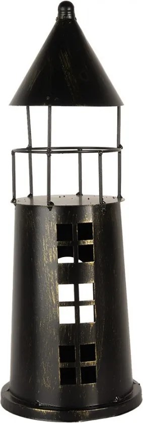 Černá antik kovová dekorace maják Lighthouse - Ø 16*45 cm